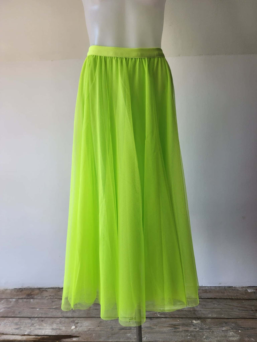 Neon Green Tulle Midi Skirt