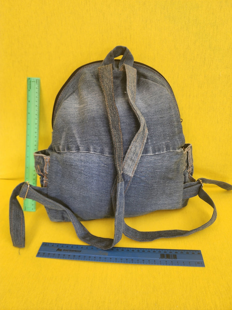 Recycled Denim Backpack small with patches